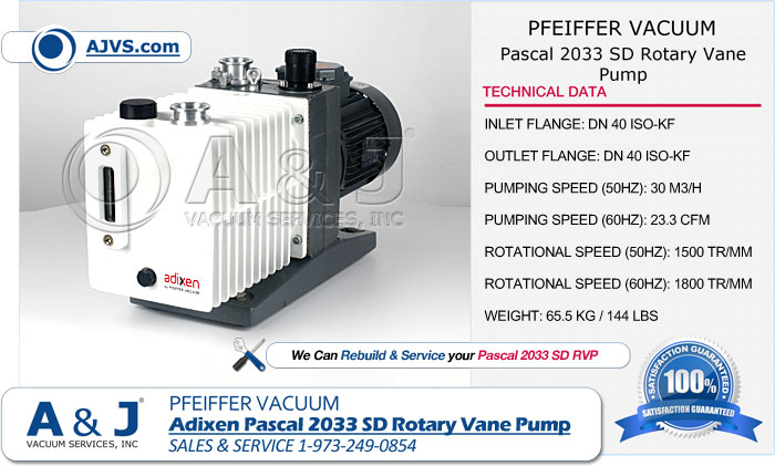 New Pfeiffer Vacuum Adixen Pascal 2033 SD Rotary Vane Vacuum Pump ...